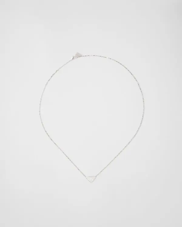 Prada Eternal Gold Micro Triangle Pendant Necklace - White Gold/ White