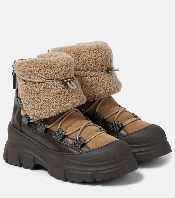 Brunello Cucinelli Shearling-lined Suede Ankle Boots