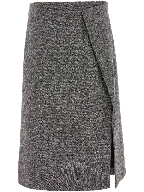 FERRAGAMO Tweed Wrap Midi Skirt