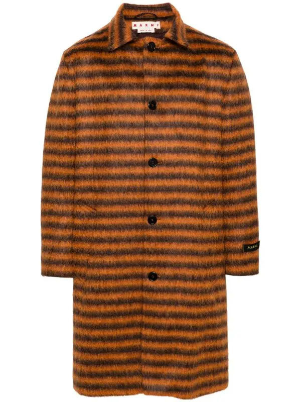 Marni Striped Single-breasted Coat With Logo Appliqu