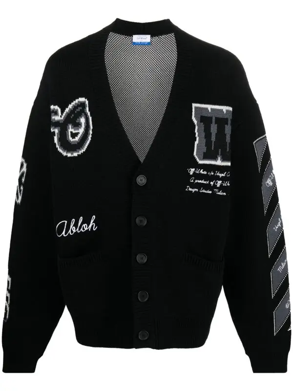 Off-White Intarsia-knit Wool-blend Cardigan - Black