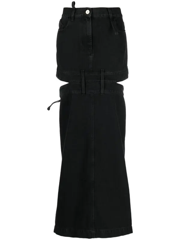Attico Midi Denim Skirt - Black