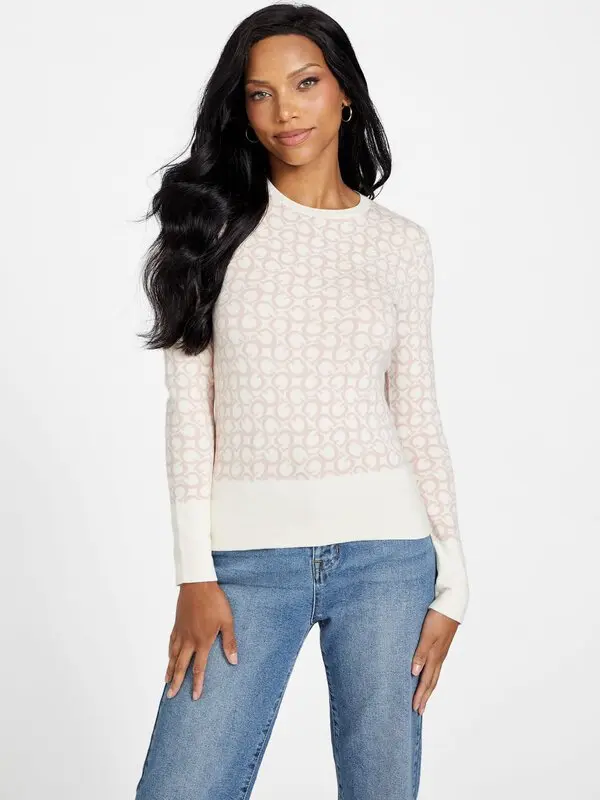 Buy GUESS FACTORY Eco Rianna Logo Sweater - White At 30% Off | Editorialist