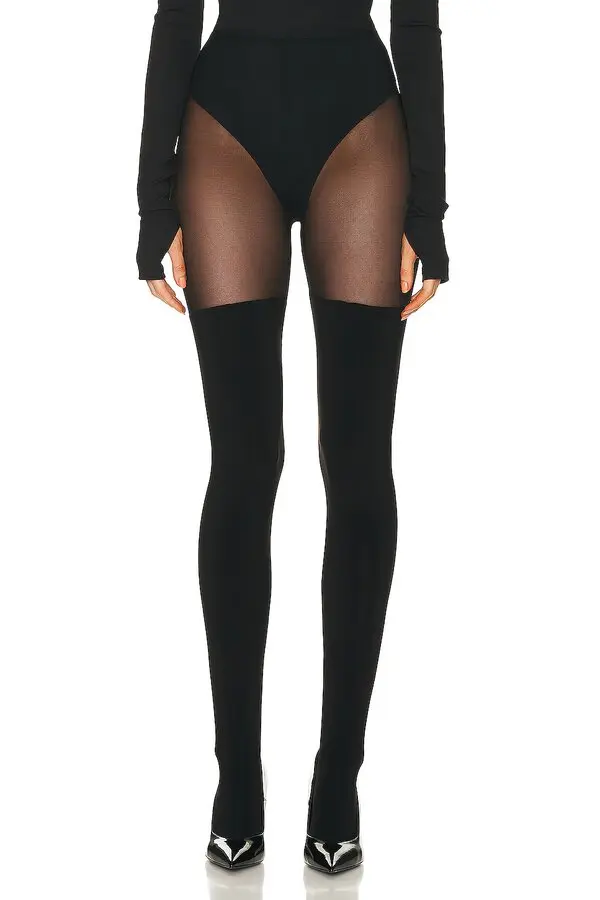 Norma Kamali Thigh High Spliced Legging - Black & Black Mesh