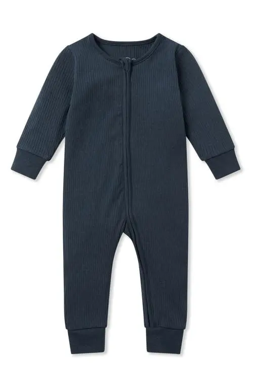 MORI Rib Fitted One-piece Romper - Ribbed Navy