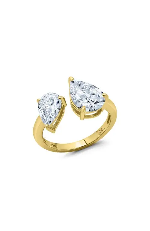 CRISLU Up & Down Pear Cut Cubic Zirconia Open Ring - Gold