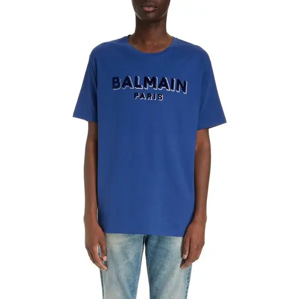 Balmain Flock & Foil Logo Graphic T-shirt
