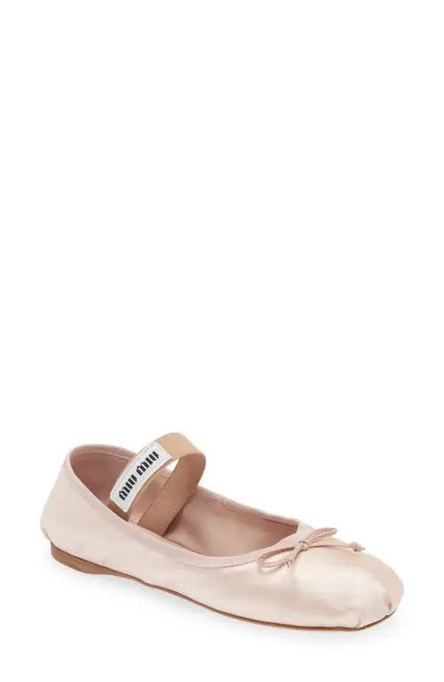 Miu Miu Logo Strap Ballet Flat - Light Pink