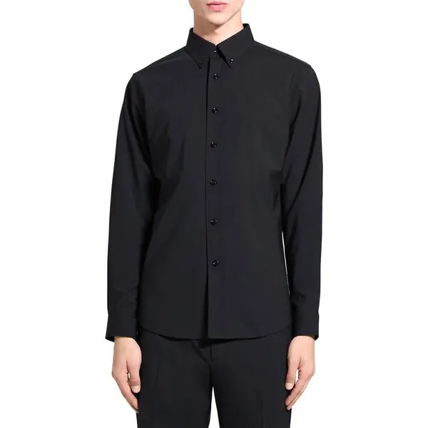 Theory Hugh Stretch Virgin Wool Button-down Shirt