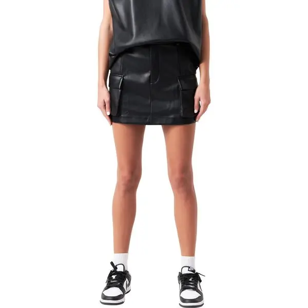 GREY LAB Cargo Faux Leather Miniskirt - Black