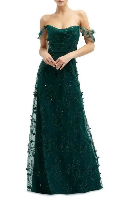 Dessy Collection 3d Embroidered Off-the-shoulder Gown