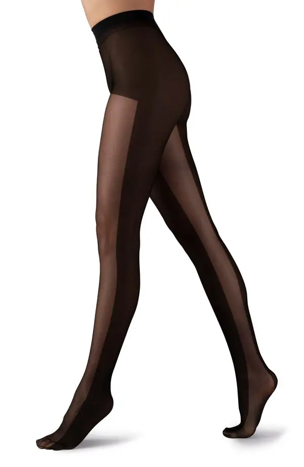 LECHERY® Lechery Half Sheer Half Opaque Tights - Black | Editorialist