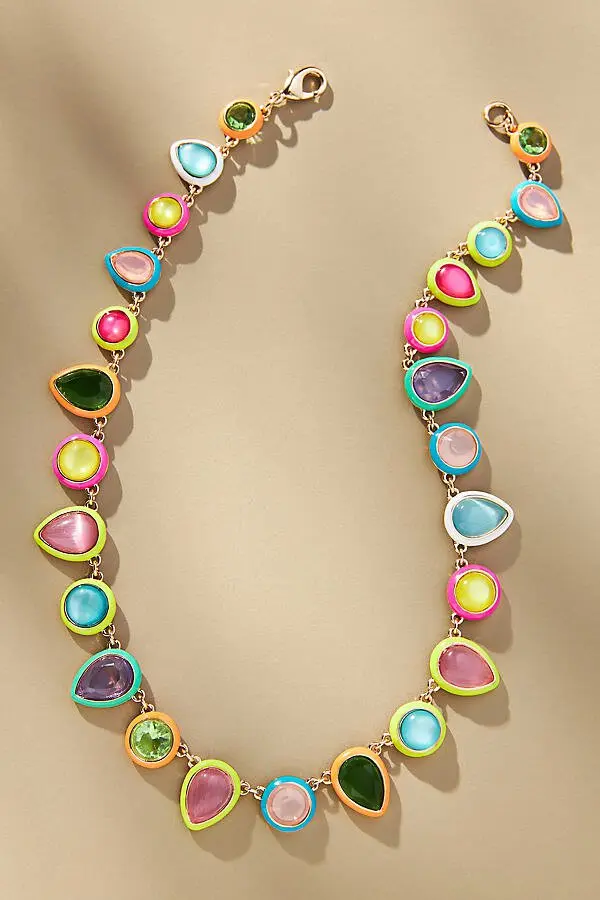 Anthropologie Enamel Gem Necklace - Yellow