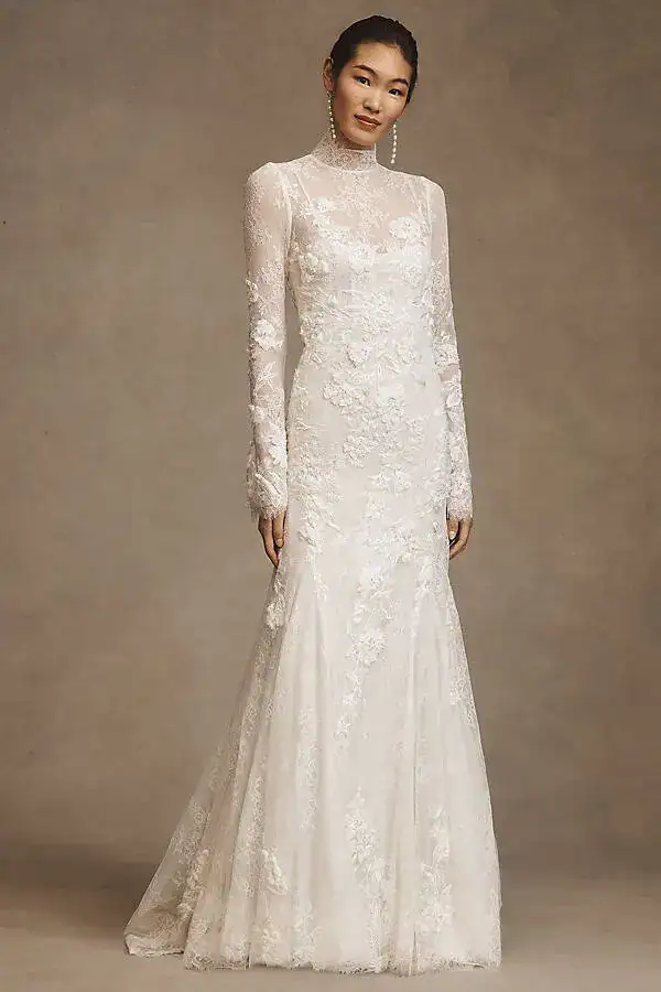 Watters Willowby Serene Long-Sleeve Lace Wedding Gown In White - 30% ...