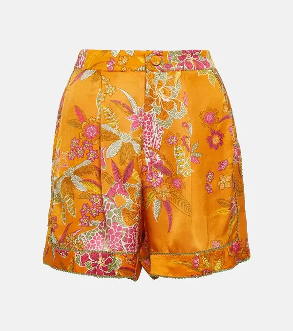 Poupette St Barth Isabelle Floral High-rise Shorts - Orange