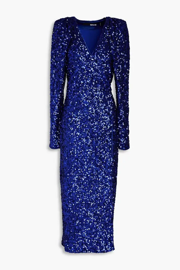 Remain Birger Christensen Sequined Mesh Midi Wrap Dress - Indigo