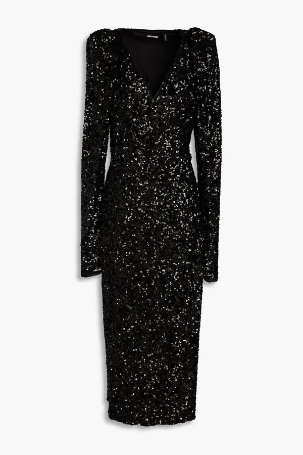Remain Birger Christensen Sequined Mesh Midi Wrap Dress