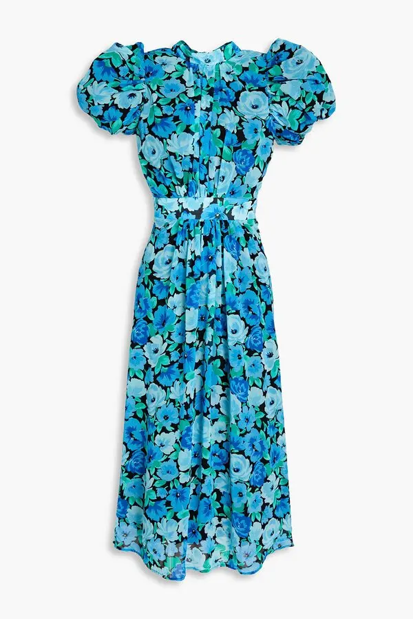Remain Birger Christensen Shirred Floral-print Chiffon Midi Dress