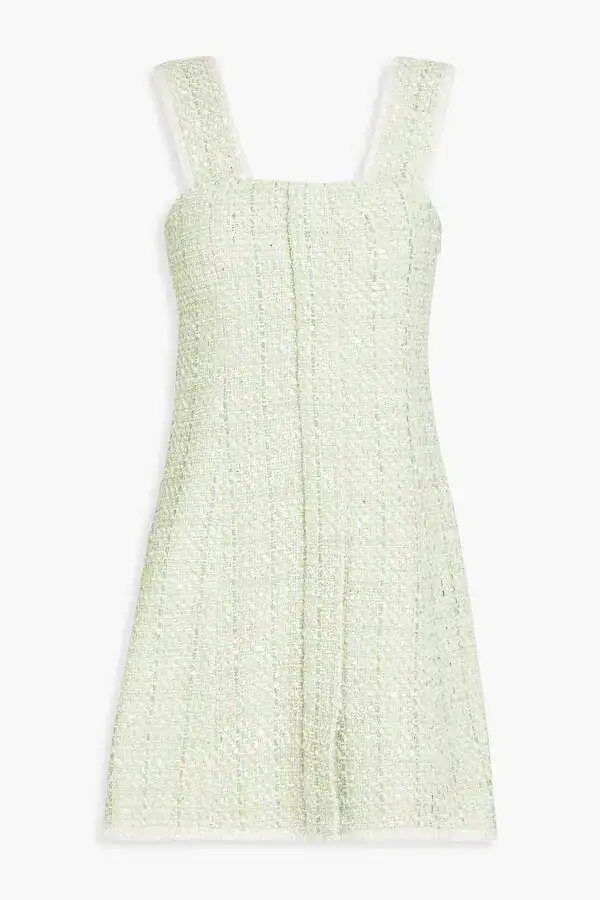light green tweed dress Green Braid Neck Double Pocket Shift Tweed Dress – SSYS