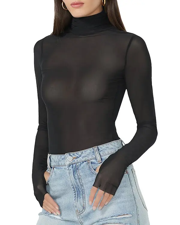 AFRM Zadie Mesh Turtleneck Top - Noir