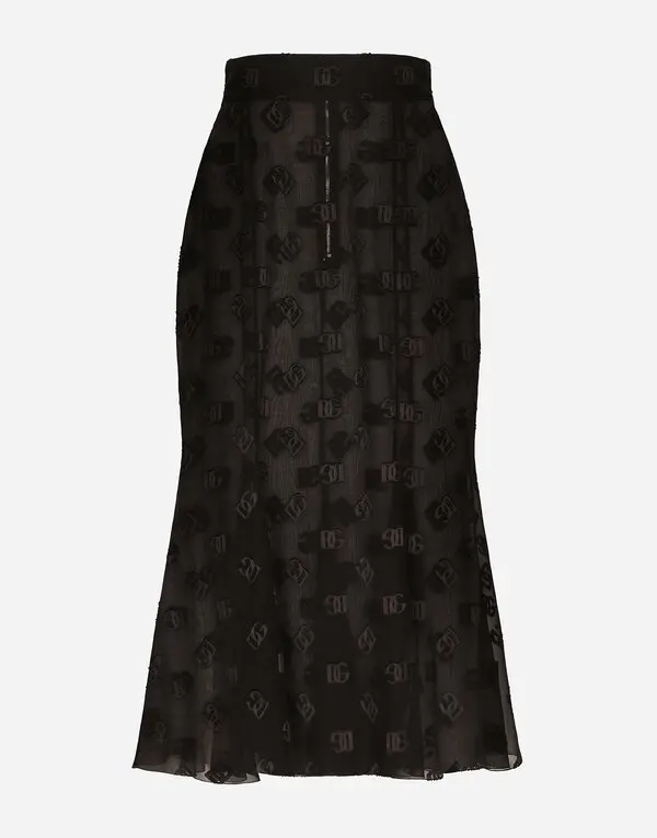 Dolce & Gabbana Dévoré Satin Godet Skirt With Dg Logo - Black