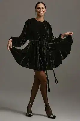 rhode black velvet dress Martinez Long Sleeve Mini Dress Black main image 1