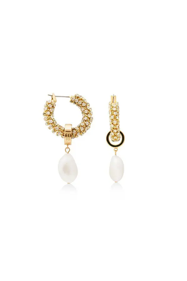 KENNETH JAY LANE Rhinestone And Pearl Drop Pierced Earrings - Natural