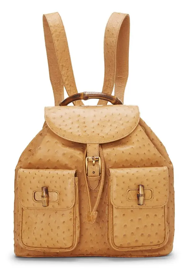 Gucci Ostrich Bamboo Backpack Large Beige Editorialist