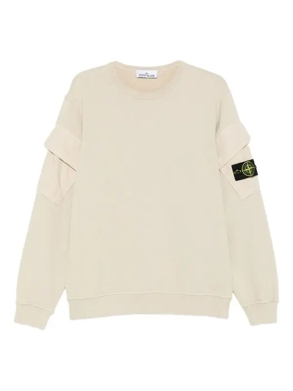 Stone Island Crew Neck Sweater With Logo Patch - Beige
