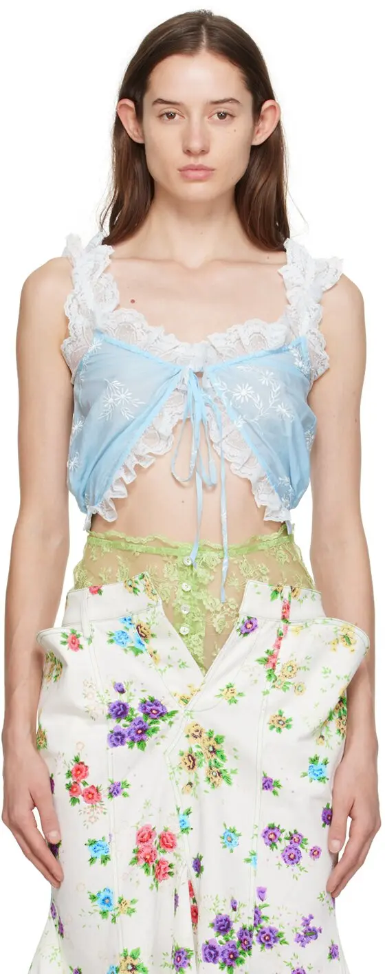 トップス yuhan wang handkerchief camisole Yuhan Wang White & Blue Handkerchief Camisole Yuhan Wang
