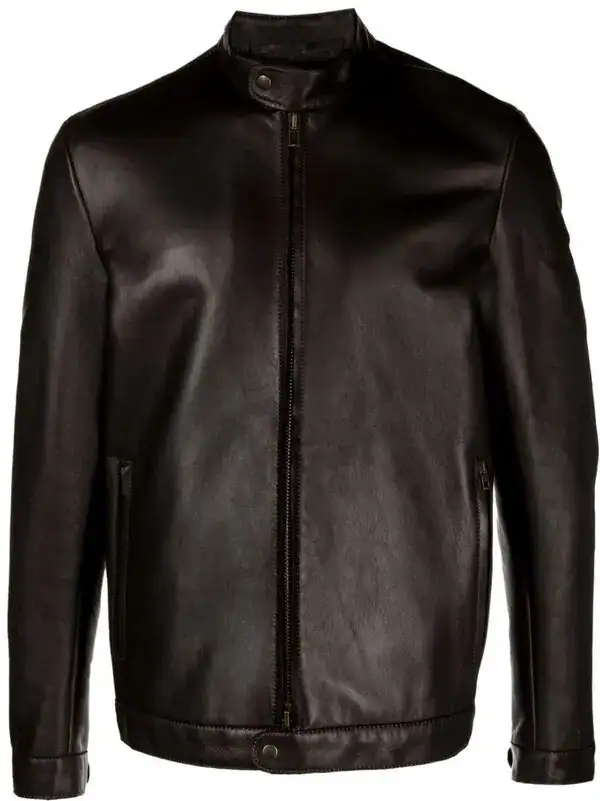 Salvatore Santoro High-Neck Leather Jacket In Brown - 52% Off