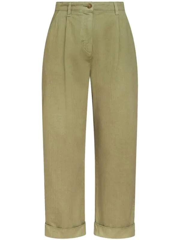Etro Cropped Herringbone-pattern Cotton Chinos - Green