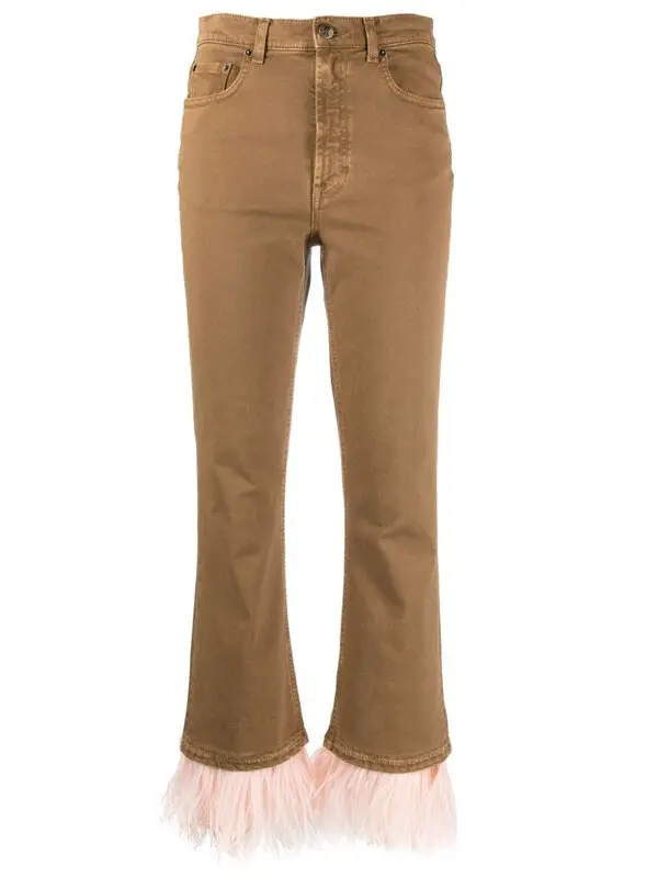 La DoubleJ Feather-trim Cropped Jeans