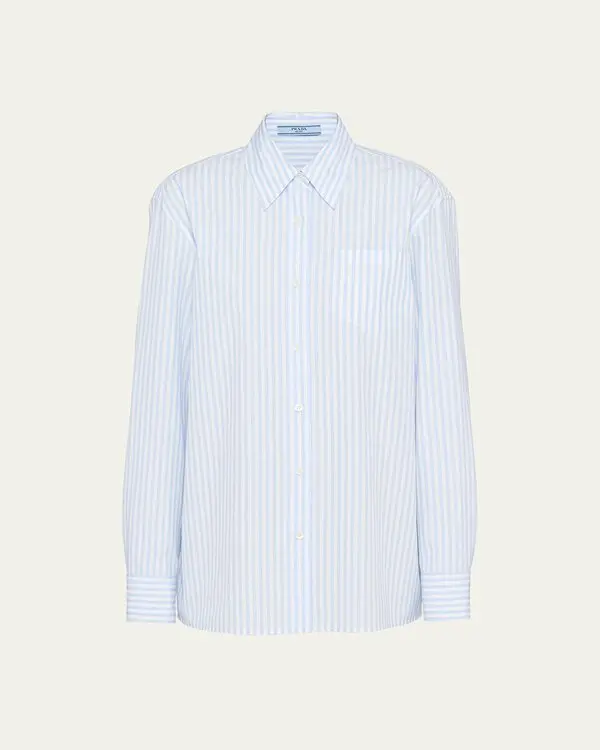 Prada Jacquard Logo Poplin Button Up Shirt - Bianco Cielo