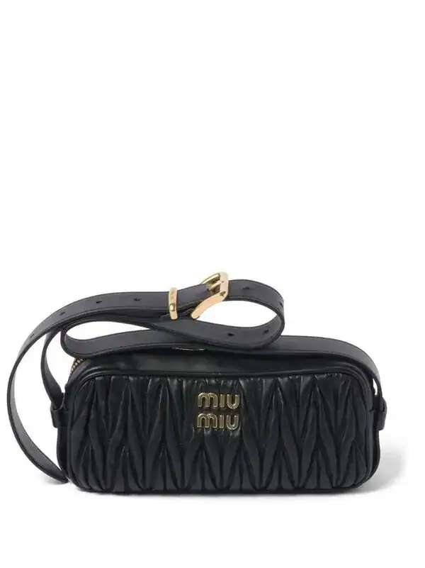 Miu Miu Matelassé Nappa Leather Shoulder Bag In Nero 33% Off