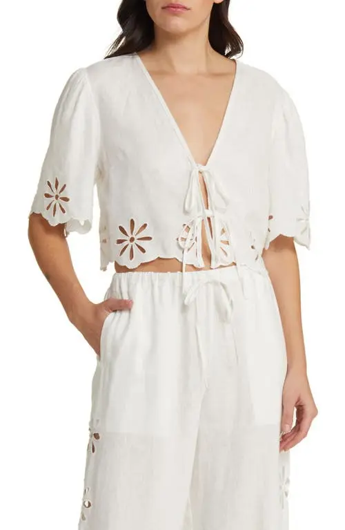 Rails Pari Eyelet Linen Crop Top - White Eyelet