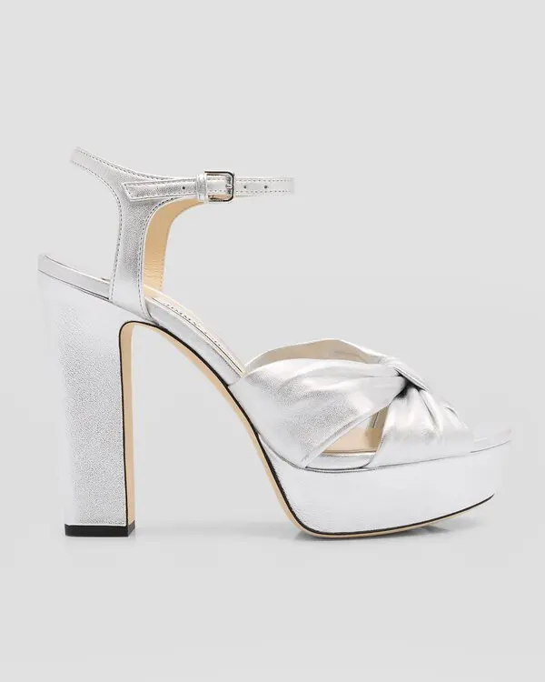 JIMMY CHOO Heloise Leather Platform Sandals - Silver