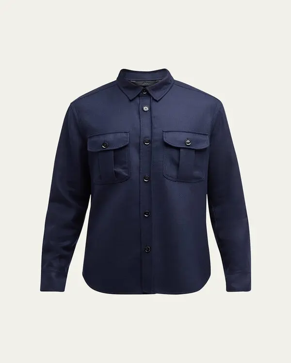 Brioni Stretch Wool Overshirt - Blue