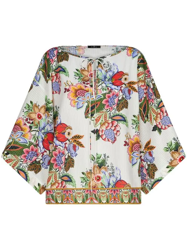 Etro Floral-print Draped Blouse - Neutrals