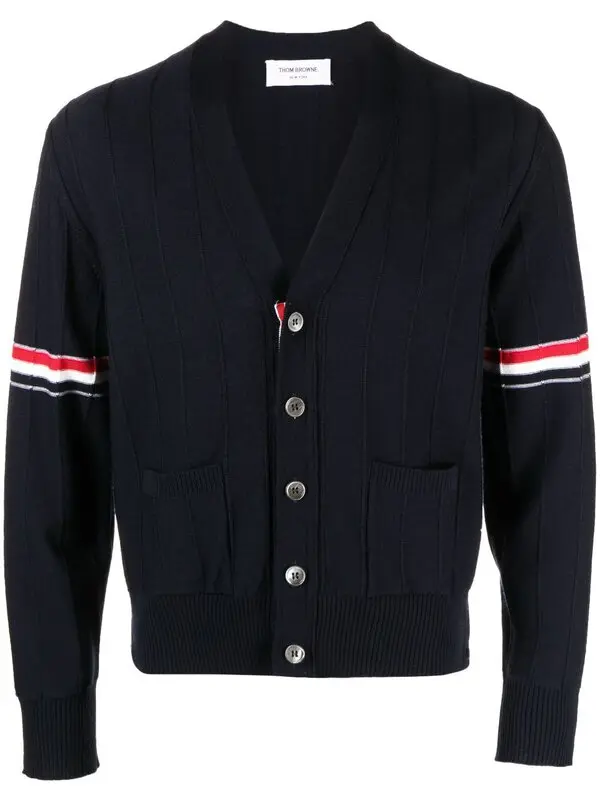 Thom Browne Rwb Stripe V-neck Cardigan - Blue
