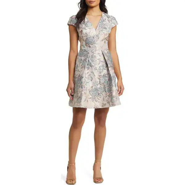 Vince Camuto Metallic Jacquard Fit & Flare Dress In Blue - 61% Off |  Editorialist