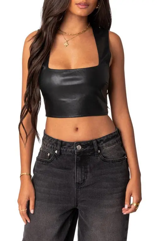 EDIKTED Faux Leather Crop Top