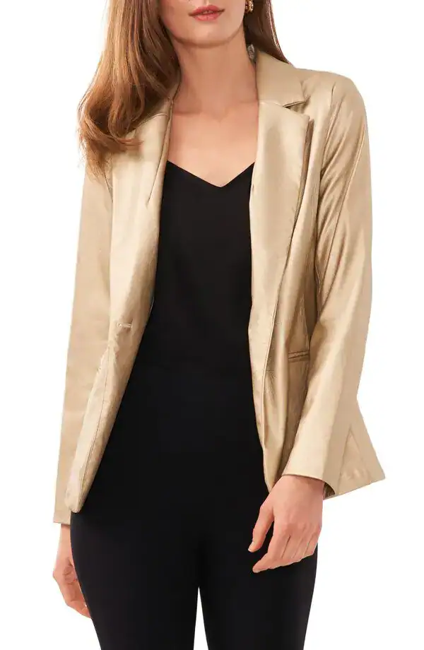 Buy Halogen Halogen Metallic Faux Leather Blazer - Soft Gold/ Silver At ...