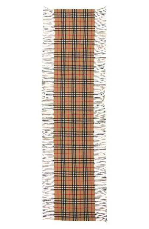 Burberry Check Fringed Cashmere Scarf In Archive Beige 40% Off
