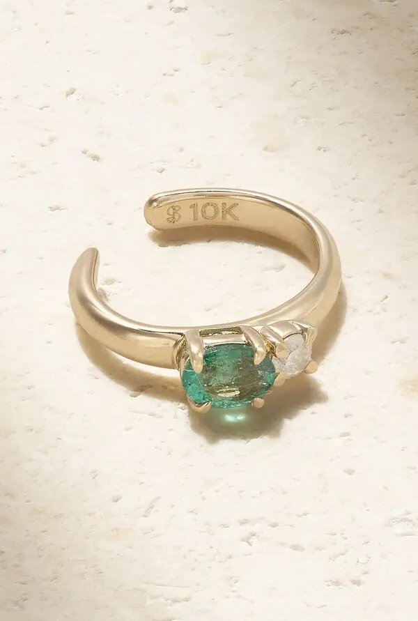 STONE AND STRAND Green Goddess 10-karat Emerald And Diamond Ear Cuff
