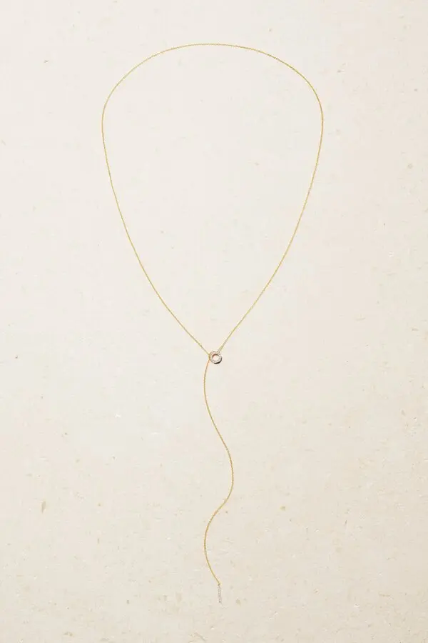 STONE AND STRAND Open Circle Diamond Lariat Necklace