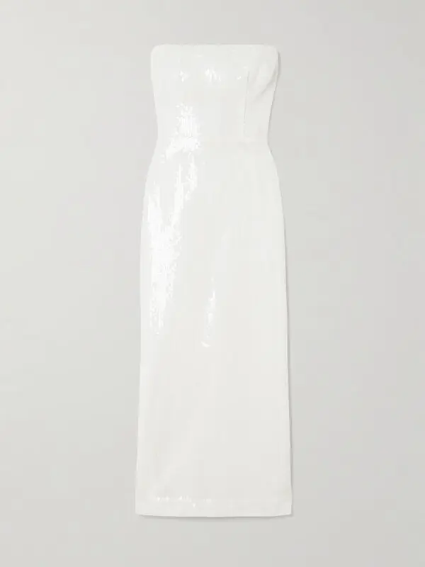 Alex Perry Strapless Sequined Crepe Midi Dress - White