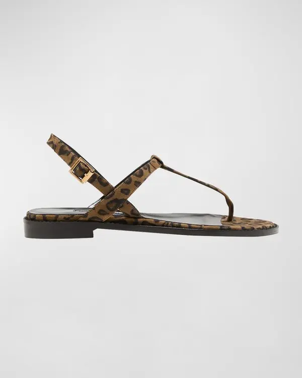 Manolo Blahnik Hata Thong Slingback Sandals - Leopard