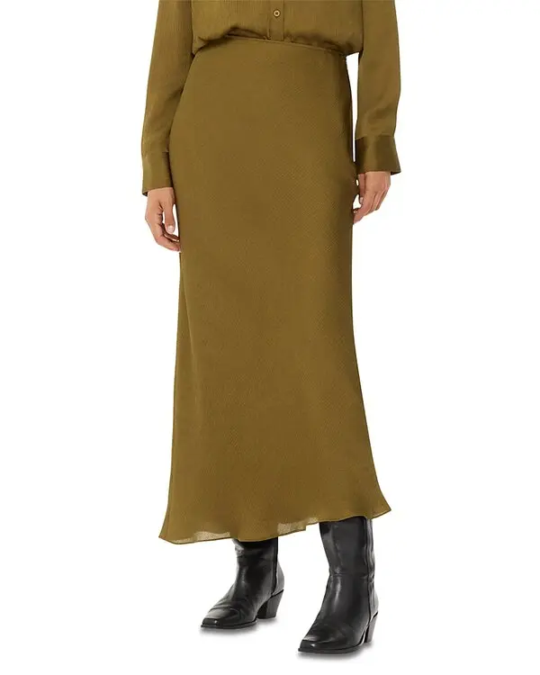 Whistles Satin Bias Cut Skirt - Khaki
