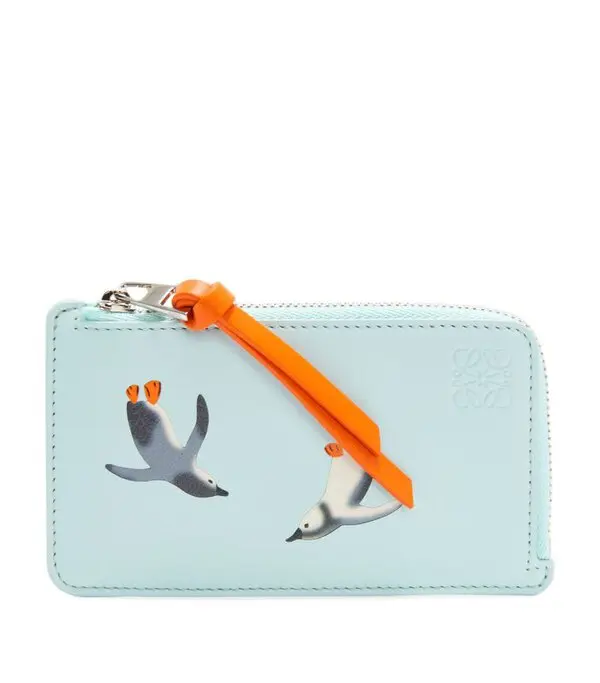 Loewe X Suna Fujita Calfskin Penguin Zipped Card Holder - Blue